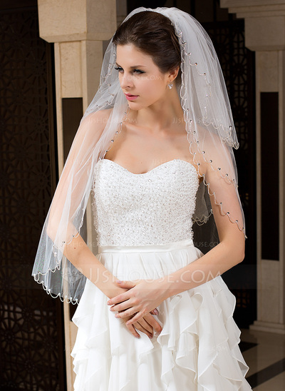 Three-tier Fingertip Bridal Veils With Sequin Trim Edge (006034326 ...