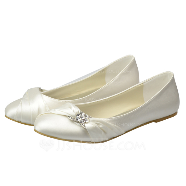 Women's Satin Flat Heel Closed Toe Flats With Rhinestone (047065601 ...