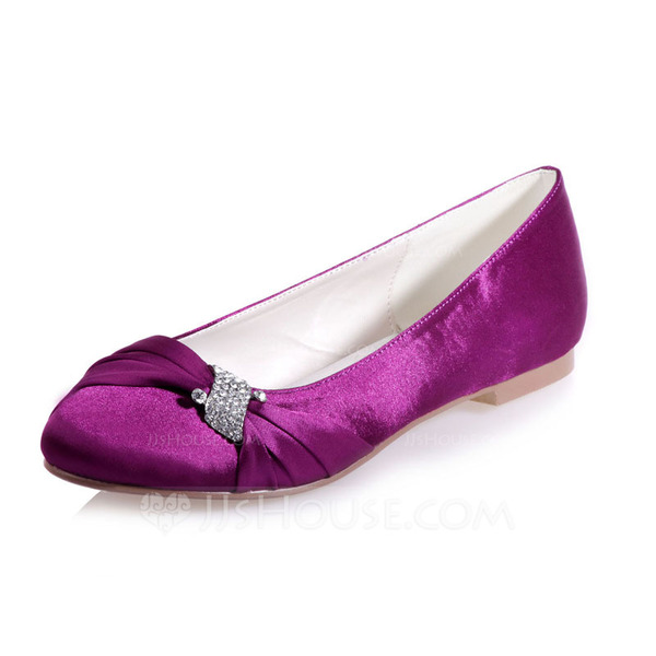 Women's Satin Flat Heel Closed Toe Flats With Rhinestone (047068283 ...