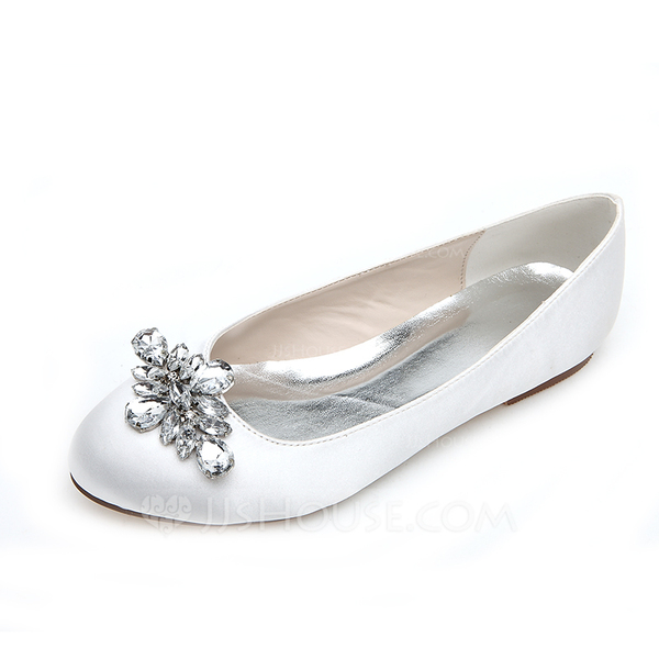 Women's Satin Flat Heel Closed Toe Flats With Rhinestone (047054653 ...