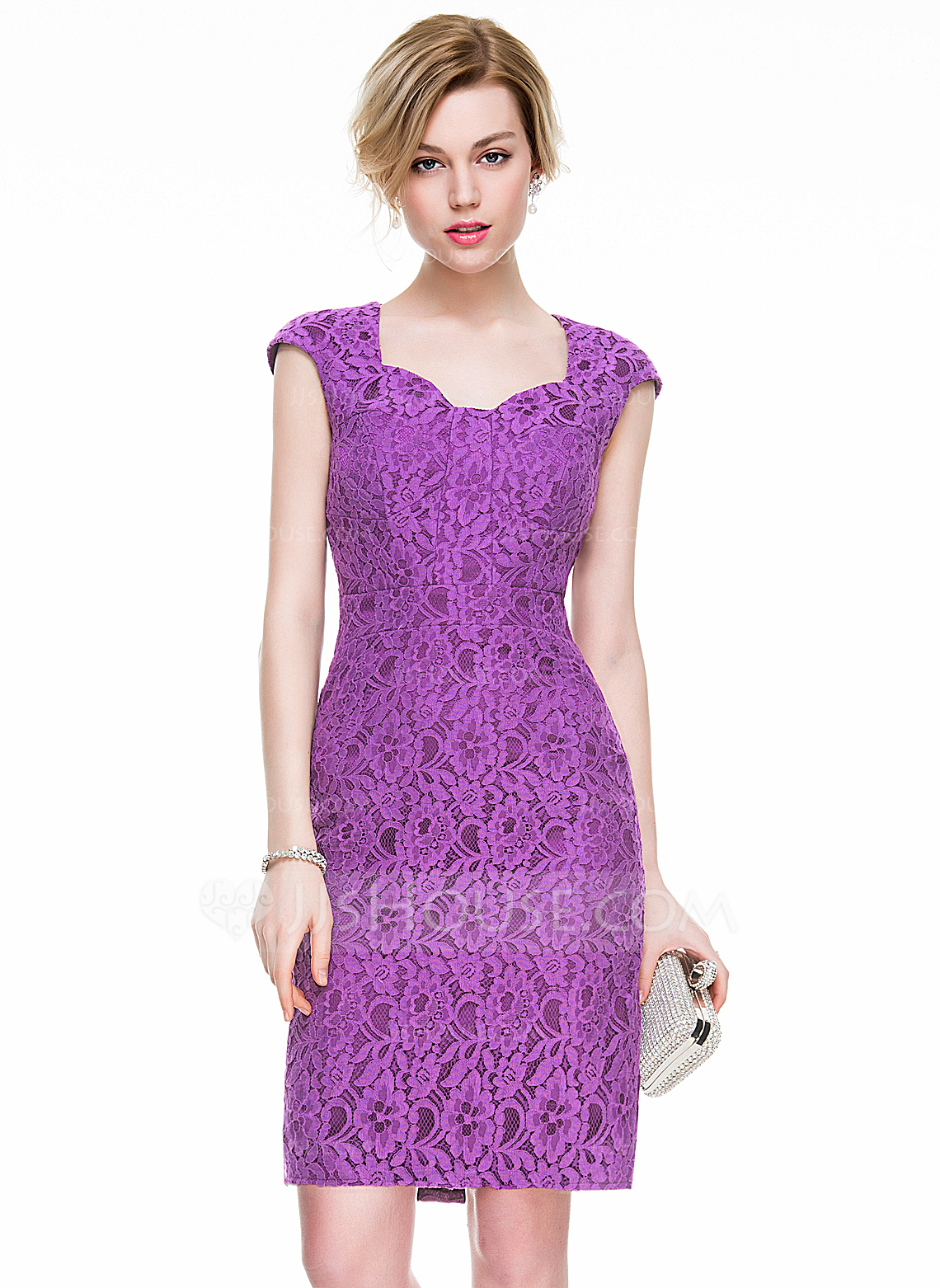 Sheath/Column Knee-Length Lace Cocktail Dress (016083829) - JJ's House
