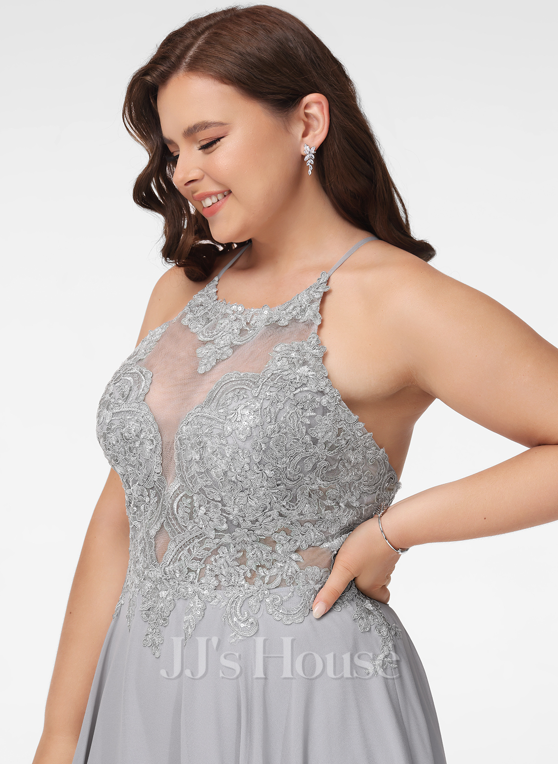 A-Line Scoop Knee-Length Chiffon Lace Homecoming Dress With Sequins ...