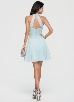 A-Line/Princess Scoop Neck Short/Mini Chiffon Homecoming Dress With ...