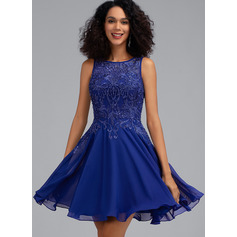 A-Line Scoop Knee-Length Chiffon Lace Homecoming Dress With Sequins ...