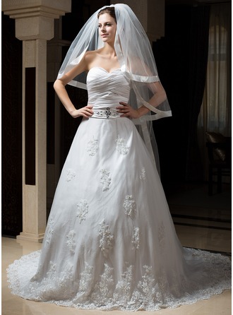 Three-tier Cathedral Bridal Veils With Ribbon Edge (006034313) - JJ's House